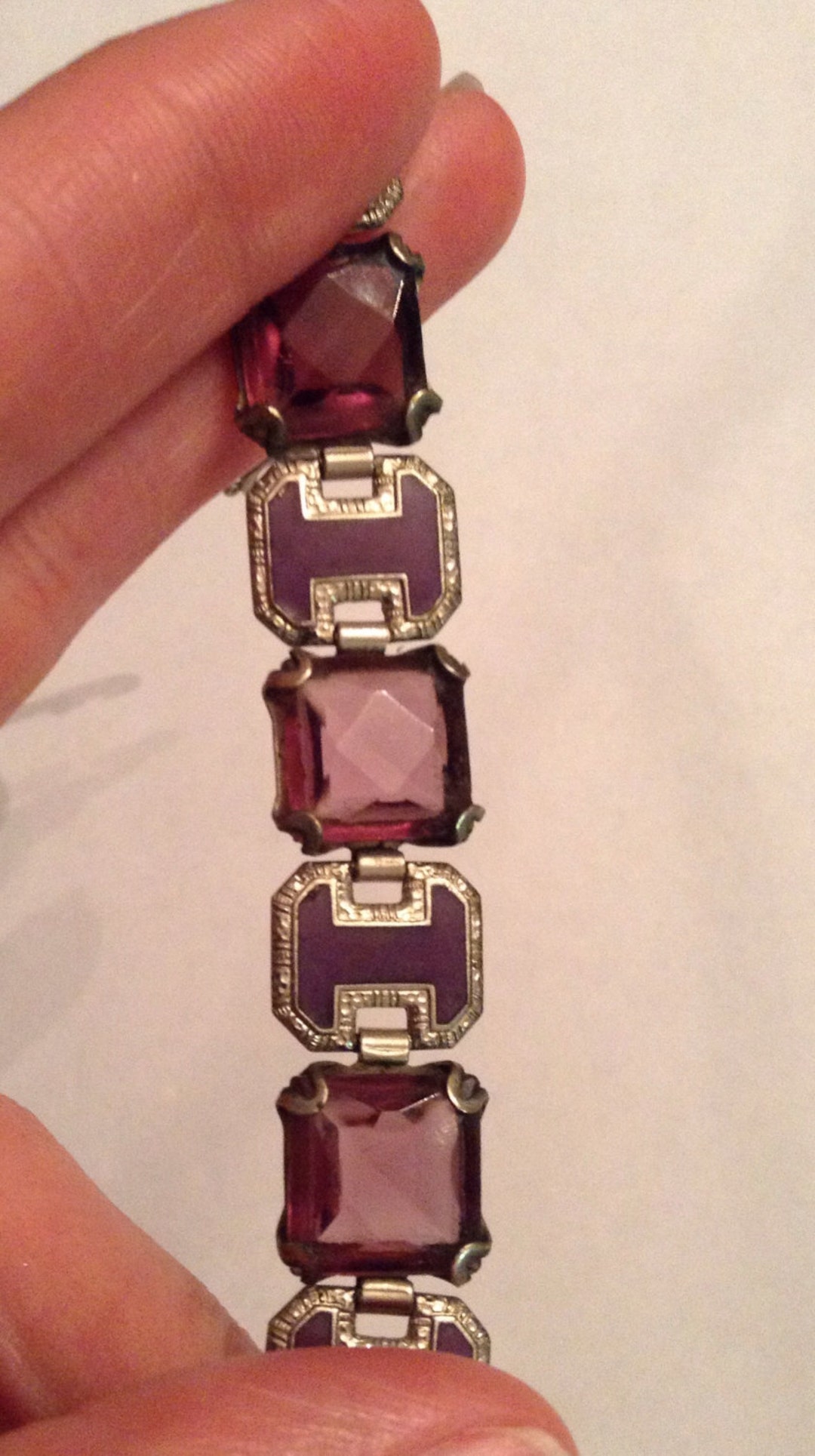 Bracelet Art Deco French Paste Lavender Glass and Enamel Vintage ...