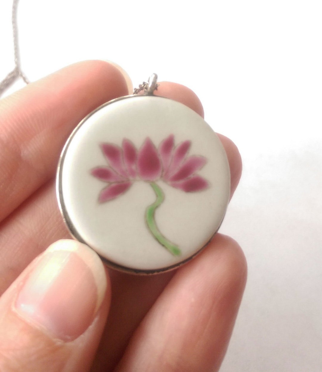 Necklace Pendant Porcelain Lotus Flower Symbolic of Purity and ...