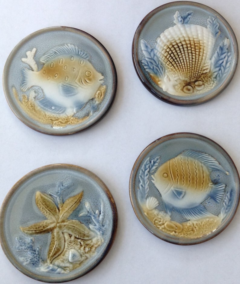 Coaster Nautical Marine Beach Nature Ceramic Serving Set of Four - Etsy