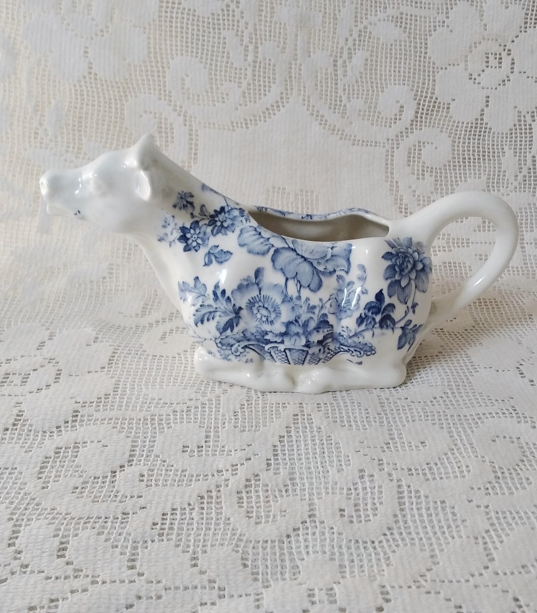 1960s Blue and White Crown Devon Fieldings Floral Milk Jug / Creamer ...
