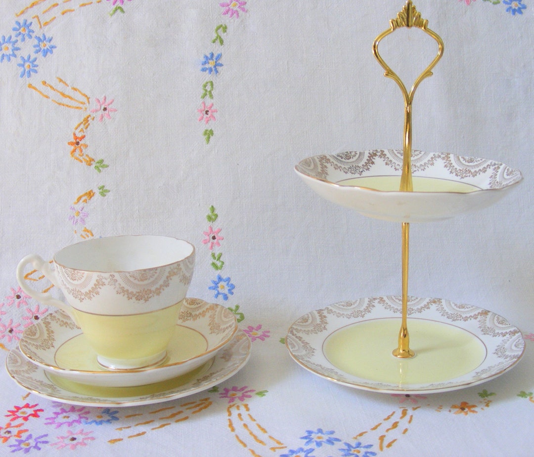 1950s Lemon and Gold Tea Gift Set for One or Two (english Afternoon Tea ...