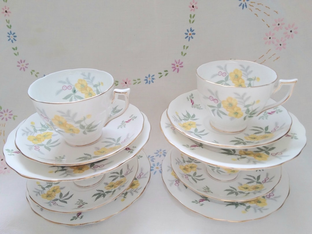 1950s Melba Yellow Floral Bone China Tea Cup Trios and Cakestand - Etsy