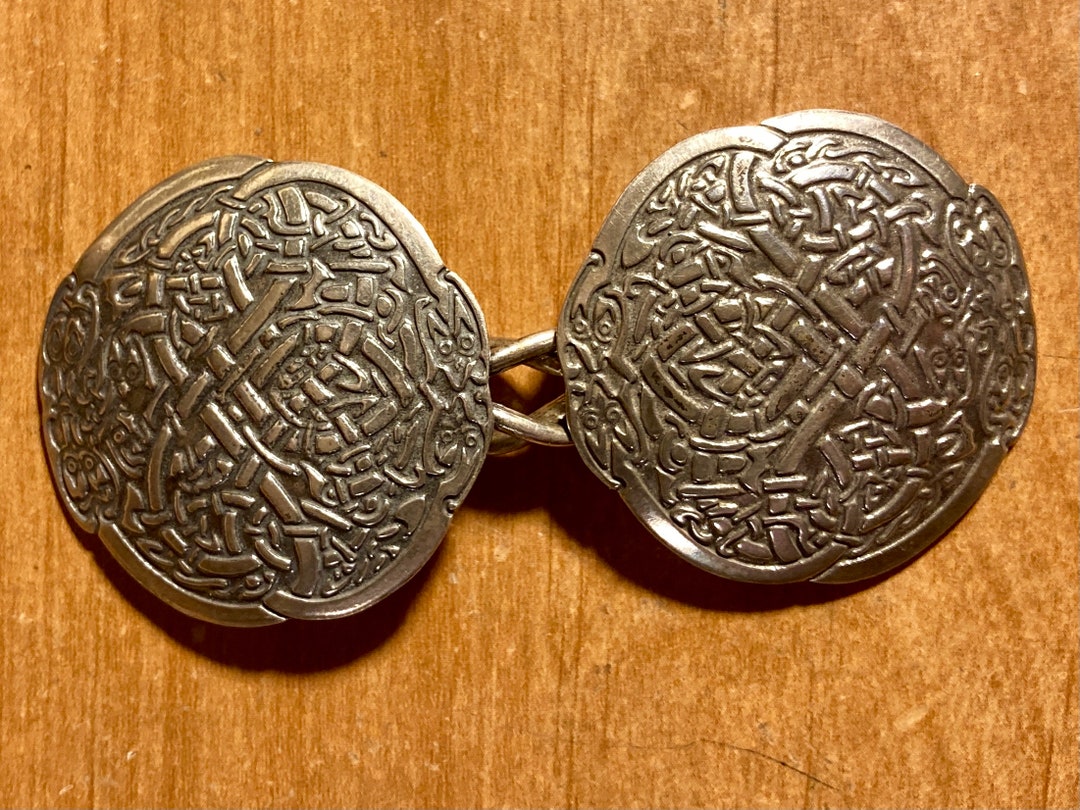 Celtic Cloak Clasp Dragon Knot Brooch Sterling Silver .925 Heavy Sturdy ...