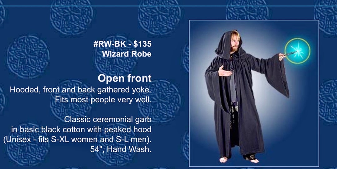 Wizard Robe Open Front Cotton Large Hood Black Unisex Robe Ceremony ...