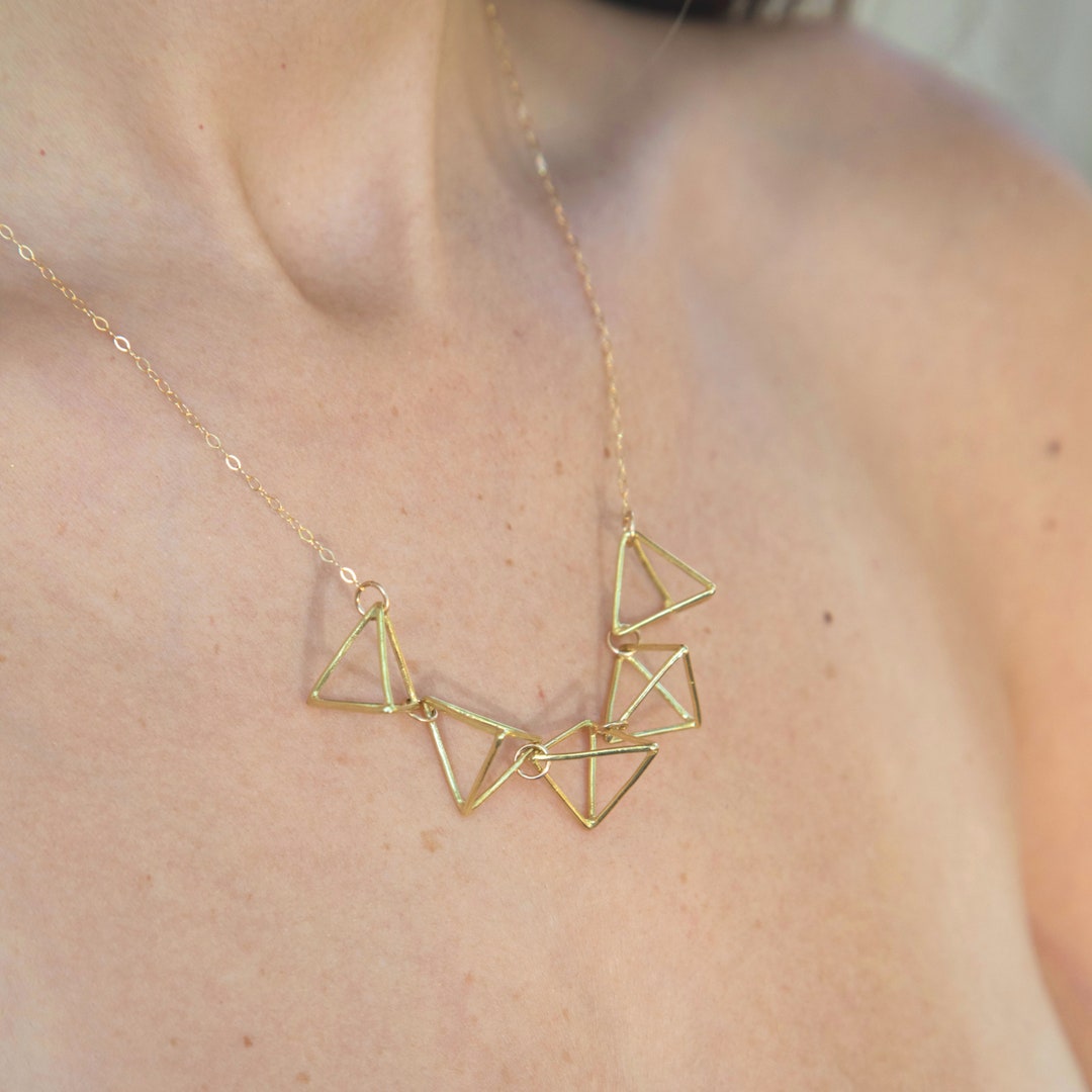 Long Geometric Necklace, Triangle Necklace Sterling Silver, Brass ...