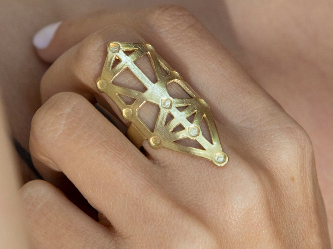 Geometric 14k Gold Ring Tree of Life | Solid Gold Statement Stackable ...