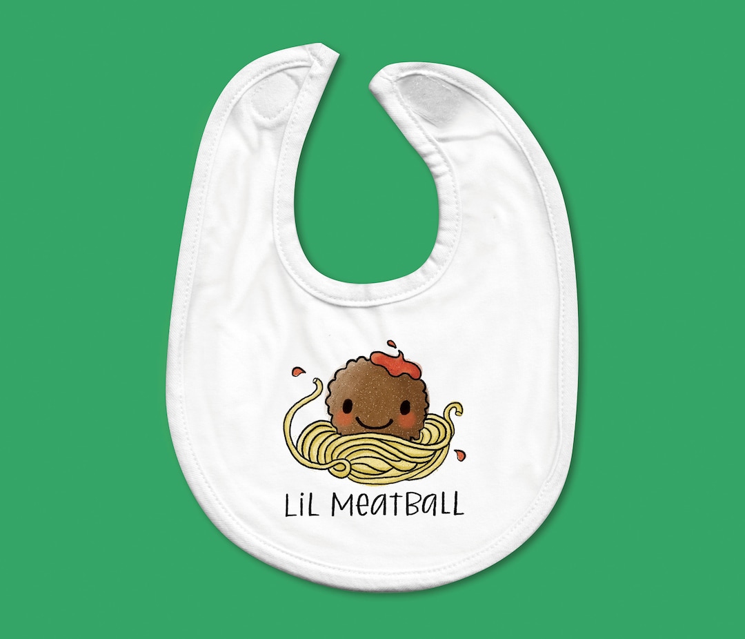 Baby Bib - Cute Hand Drawn Meatball With Hand Drawn Lettering "lil ...