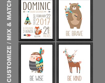 tribal woodland kids wall decor tribal animals nursery art