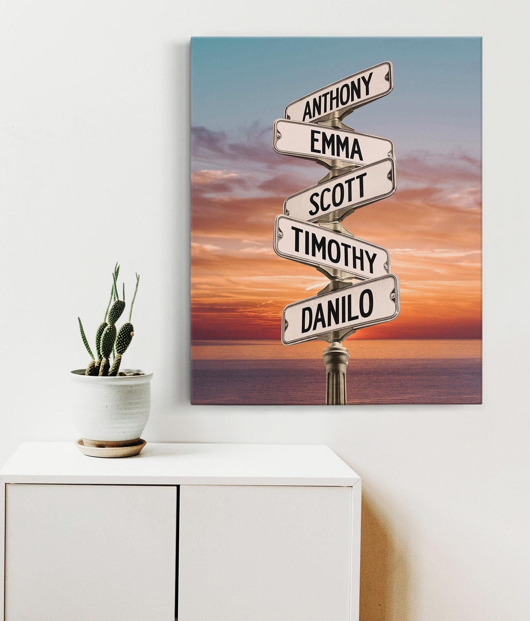 Personalized Family Street Sign Canvas Art: Ocean Sunset, Birthdays ...