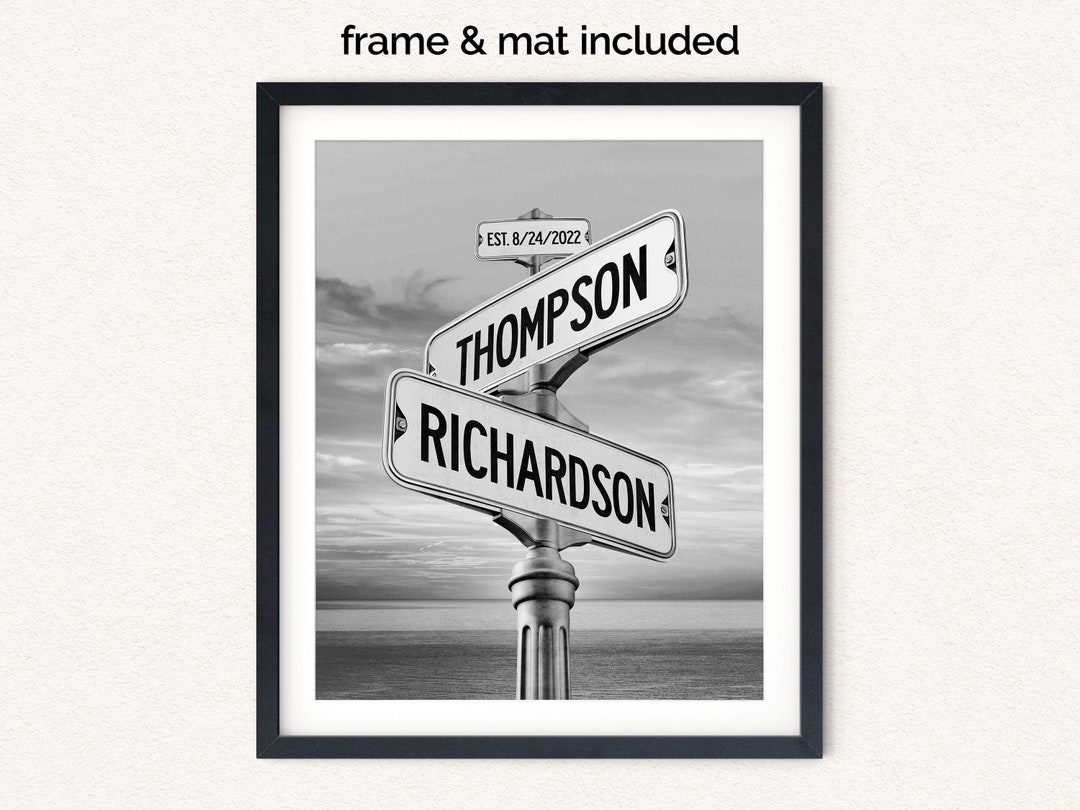 Framed Beach Wedding Street Sign Art: Personalized Couple Gift for ...