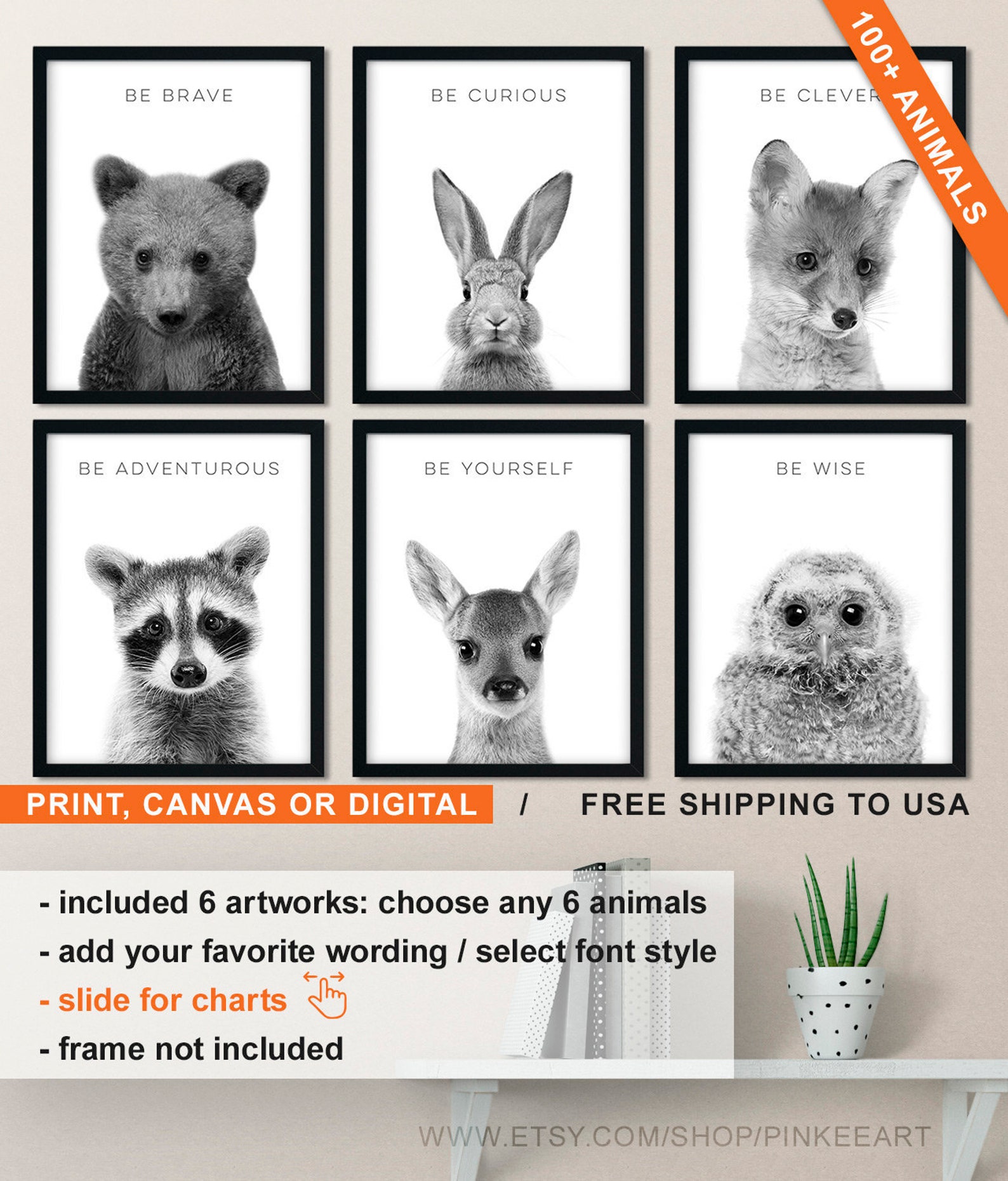 Woodland Animals for Classroom Black and White Nursery Animal - Etsy