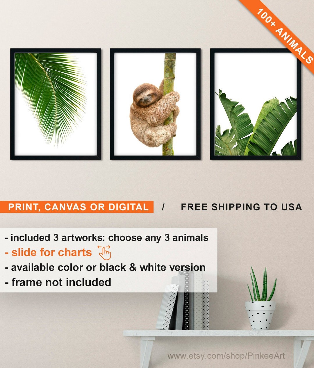 Sloth Home Decor, Tropical Animal Print, Baby Nursery Animal Prints ...