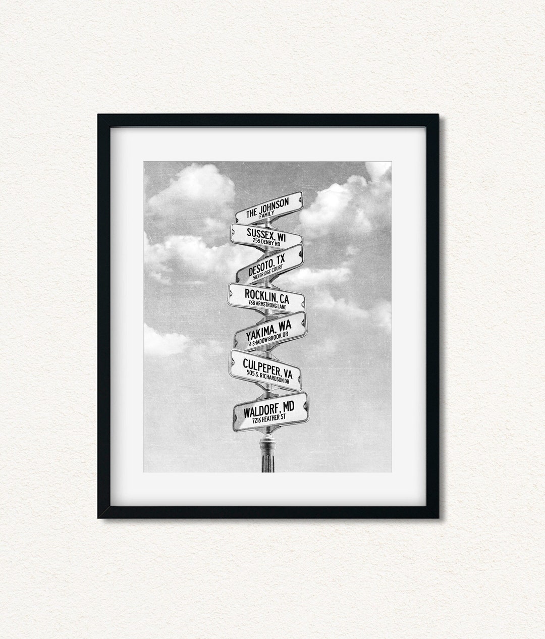 Custom Home Address Art: Multiple Location Sign, Family Gift - Etsy