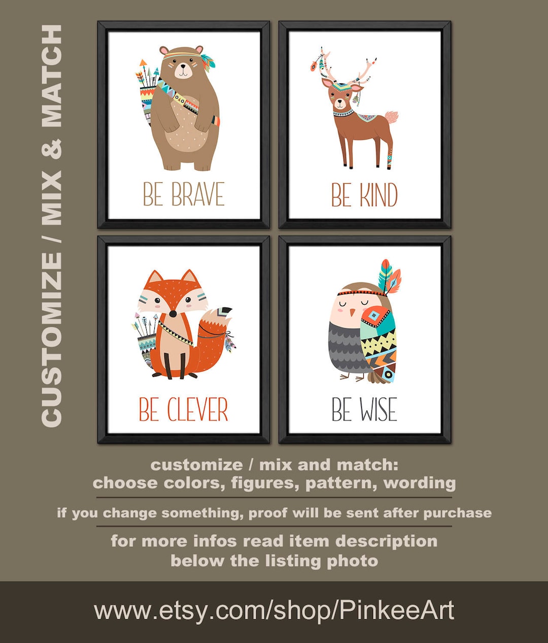 Be Brave Be Kind Tribal Woodland Nursery Decor, Tribal Animals Boy Wall ...
