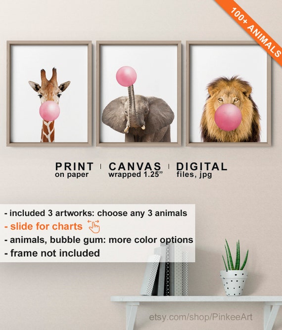 Animals Blowing Bubbles Set of 3 Safari Animal Prints for - Etsy