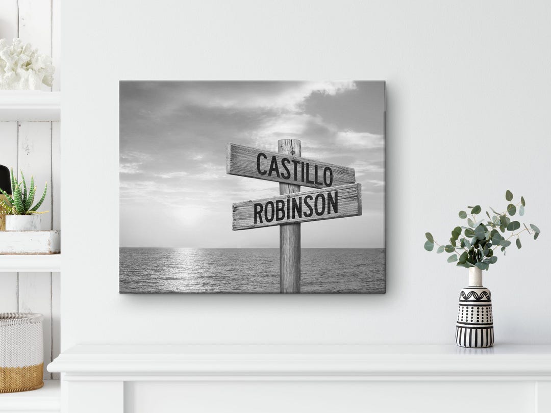 Personalized Beach Signpost Canvas Print With Names, Coastal Wall Decor ...
