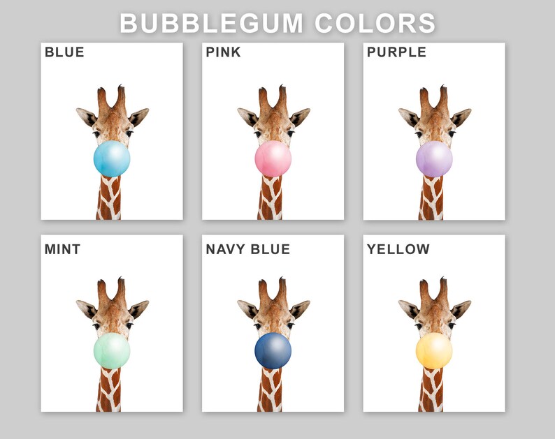 Baby Animal Prints Bubblegum Set of 6 Animal Wall Art for | Etsy