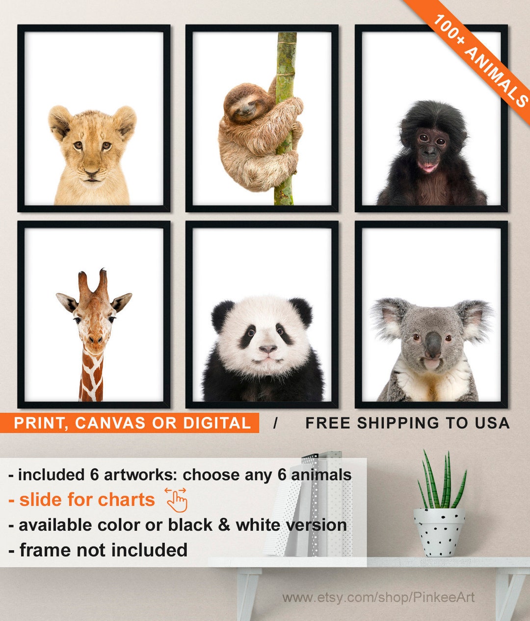 Zoo Animal Prints, Nursery Baby Animal Pictures, Printed on Paper or ...