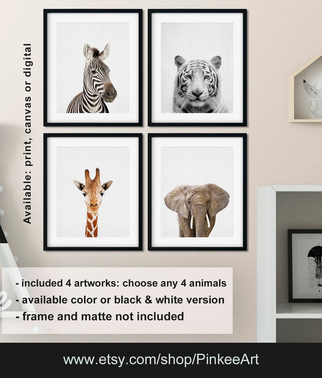 Zoo Animals Wall Art, Custom Animal Prints, Modern Animal Wall Art ...