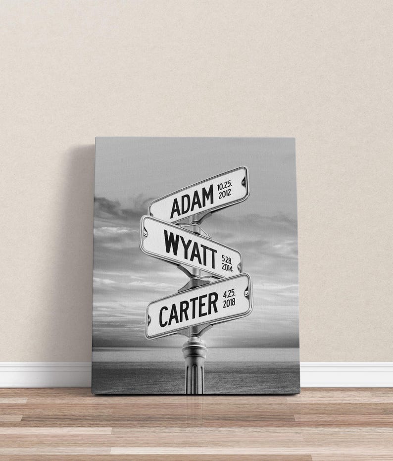 Personalized Romantic Family Street Sign Art: Ocean Sunset, Birthdays ...