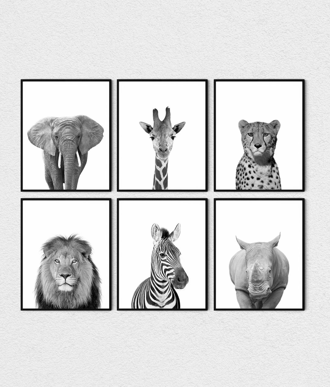 Safari Animal Prints: Black and White Jungle Nursery Art, Set of 6 - Etsy