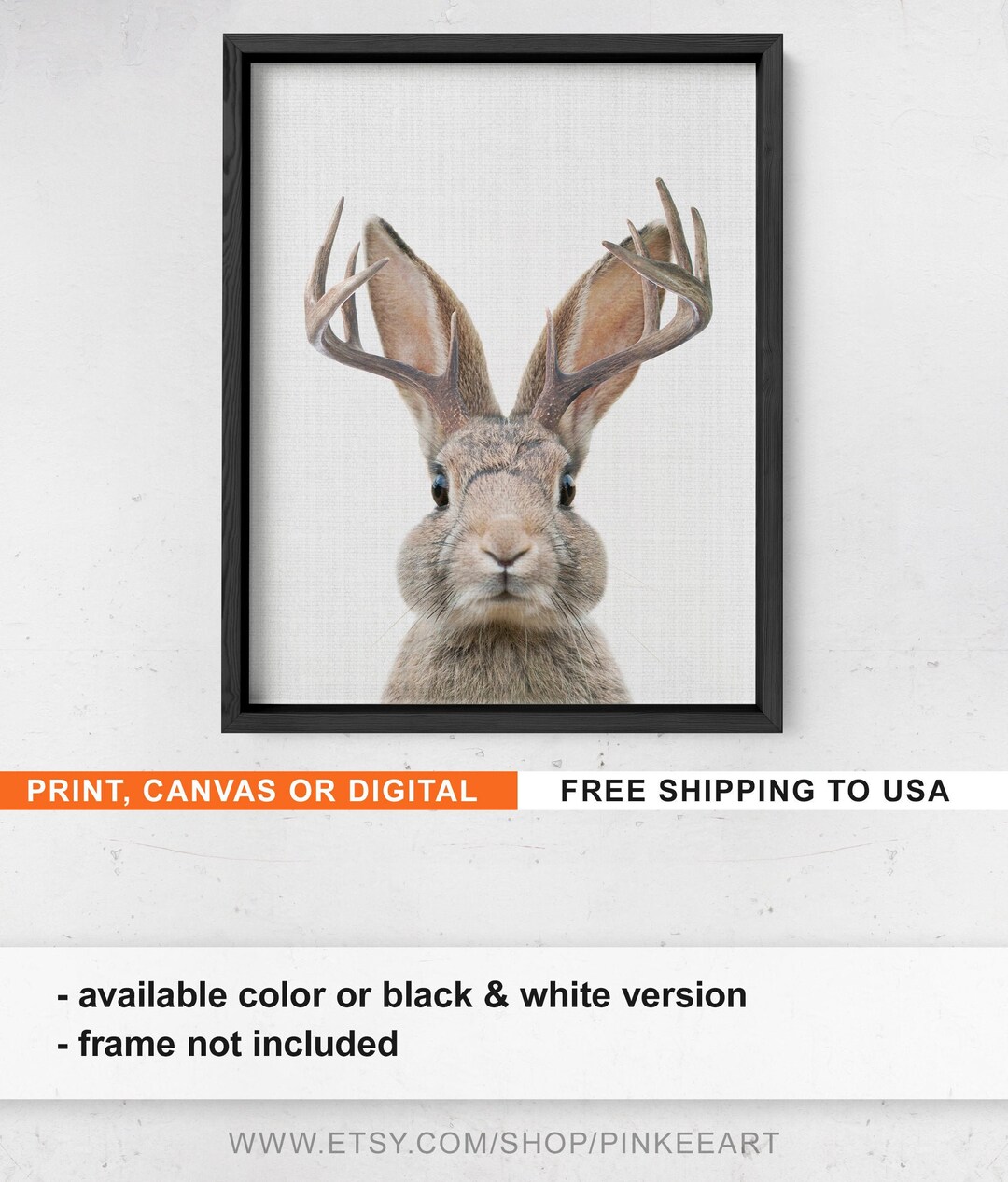 Jackalope Print: Mythical Rabbit With Antlers, Woodland Nursery Art - Etsy