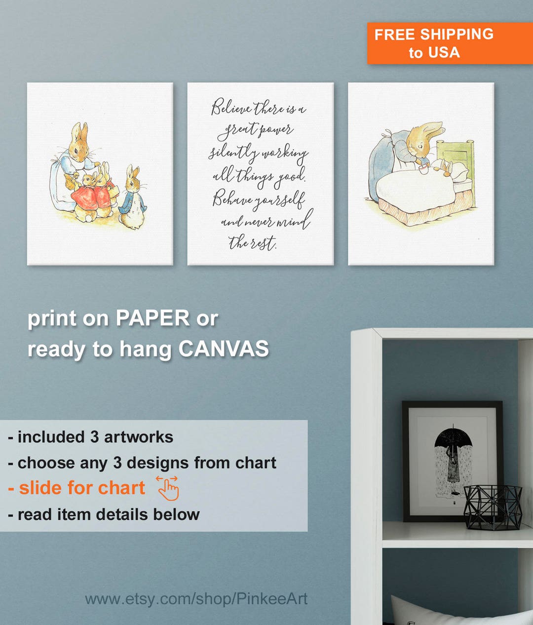 Peter Rabbit Canvas Set of 3, Peter Rabbit Nursery Prints, Beatrix ...