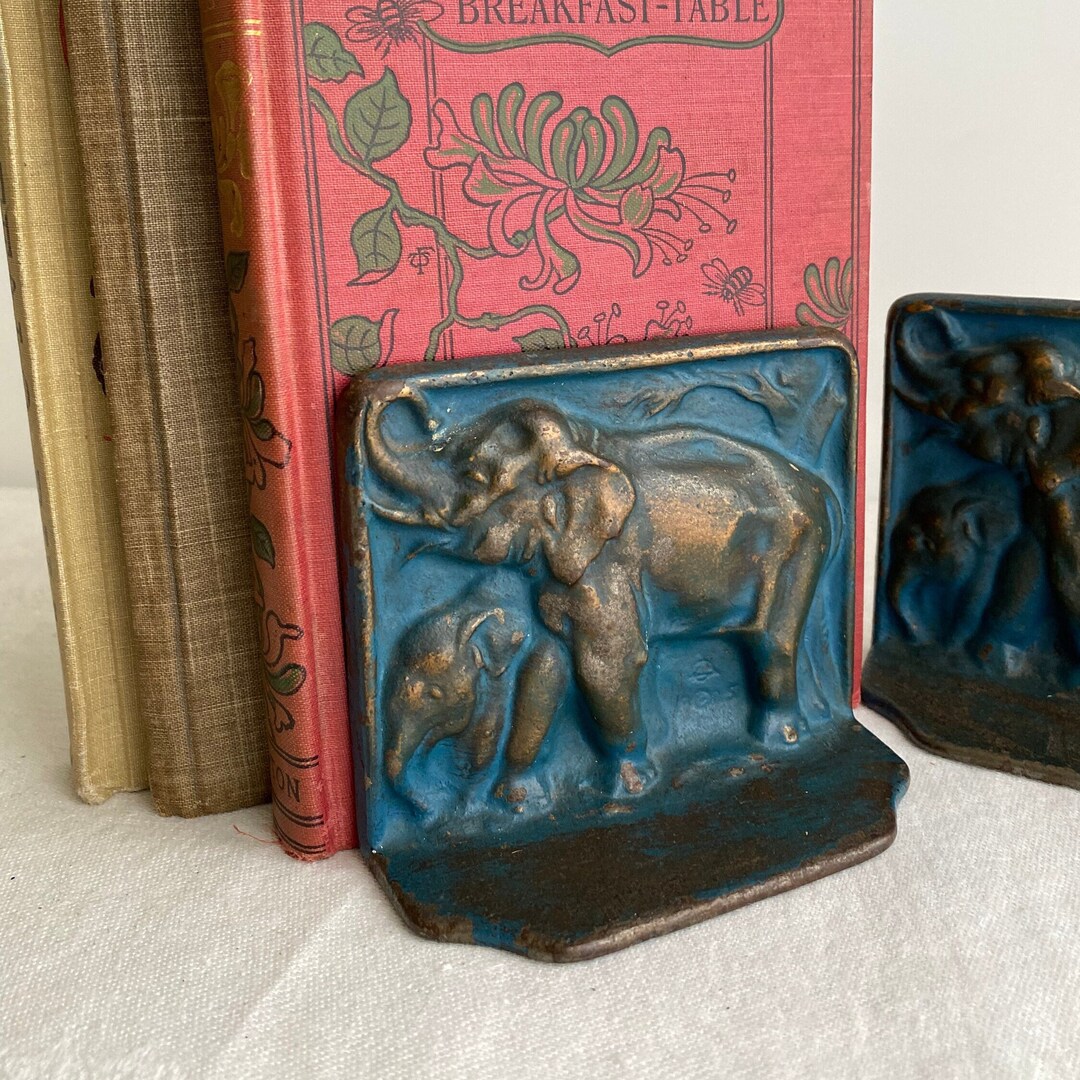 Antique Bronze Bookends, Elephants, Art Nouveau, 1920's, Signed, Door ...