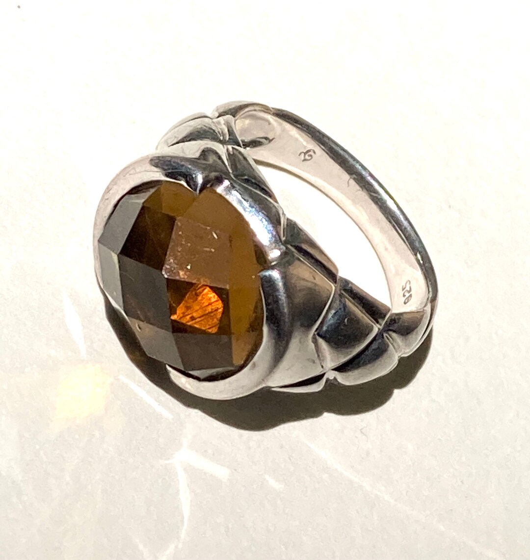 Large Facetted Topaz Ring, Statement, Sterling Silver, Smokey Quartz ...
