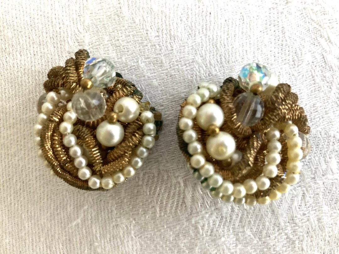 Early 1940's Vintage Miriam Haskell Style Clip Earrings - Etsy