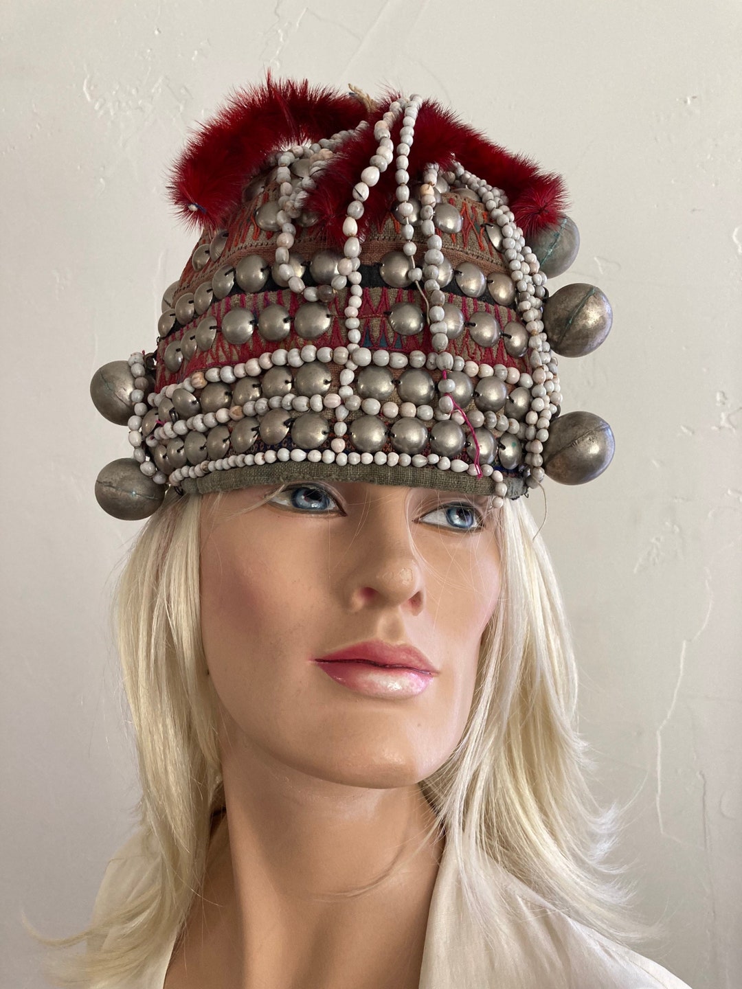 Antique Handmade Thailand Akha Hill Tribe Hat, Embroidered, Beaded ...