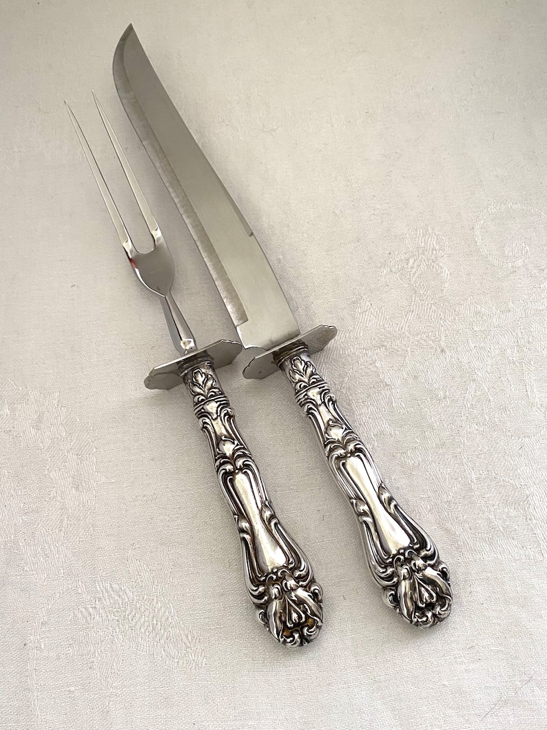Vintage Victorian Carving Set, Sterling Silver, Knife and Fork, Ornate ...