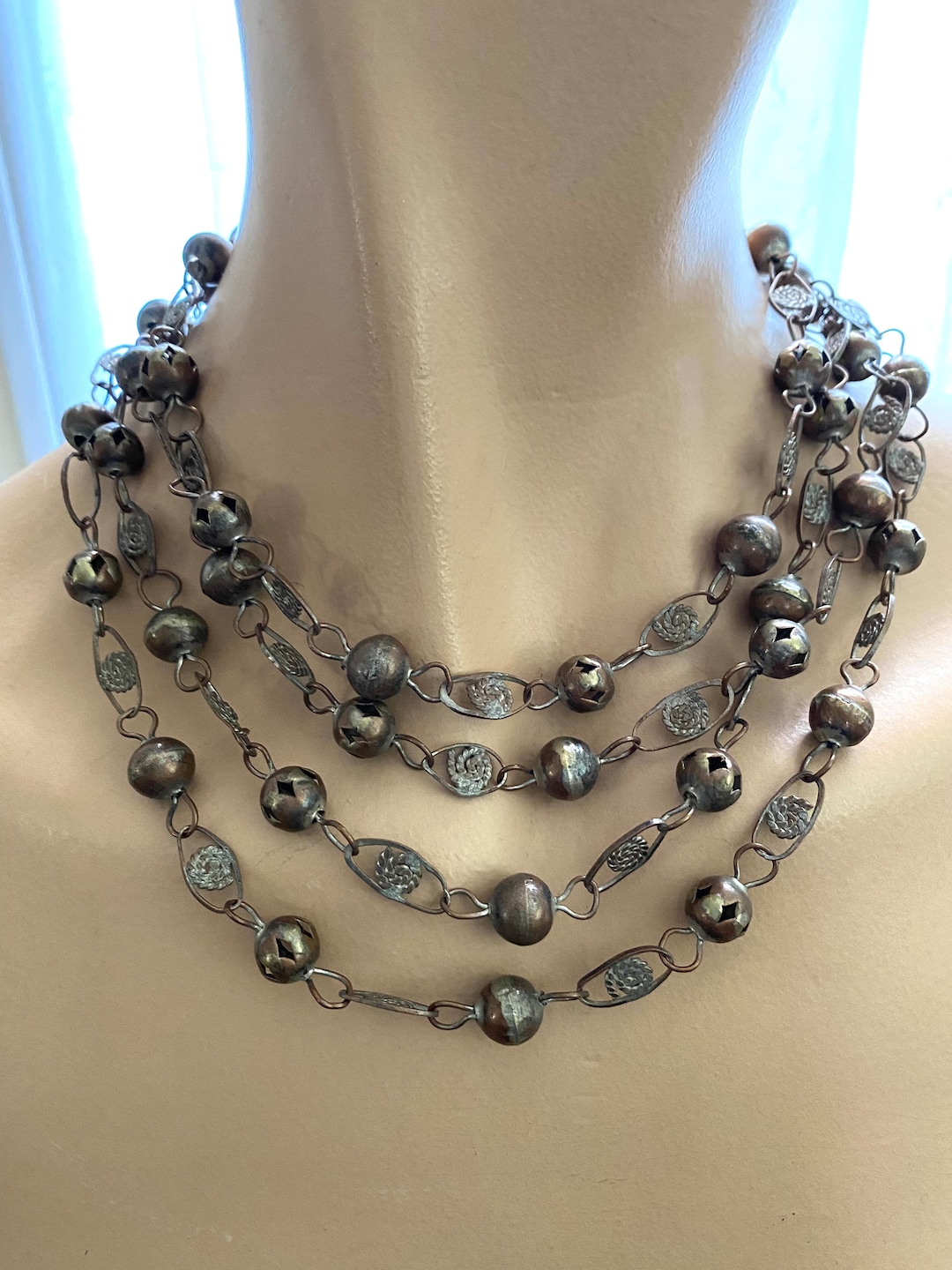 Antique Long Silver Chachal, Indigenous, Maya, Ethnic Wedding Necklace ...