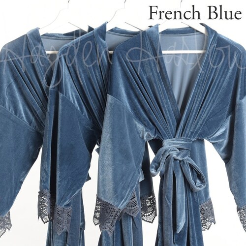 Luxurious Stretch Velvet Robe With Lace Kimono Robes adult - Etsy