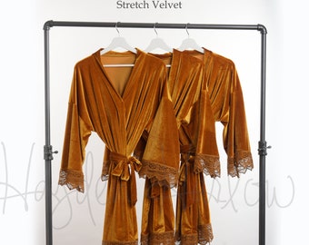 Luxurious Stretch Velvet Robe With Lace Kimono Robes adult Sizes 0 Thru ...