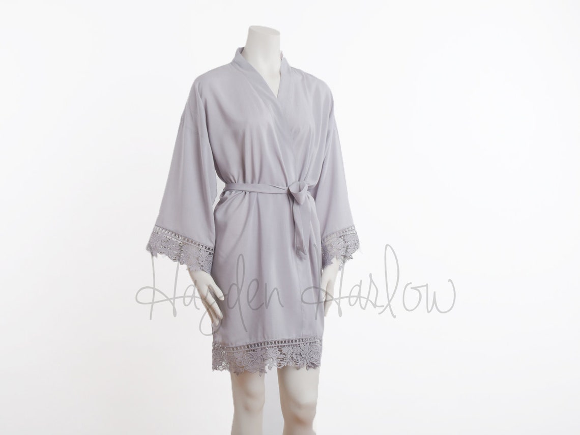 SILVER Grey Cotton Robe matching LUX lace trim Monogrammable | Etsy