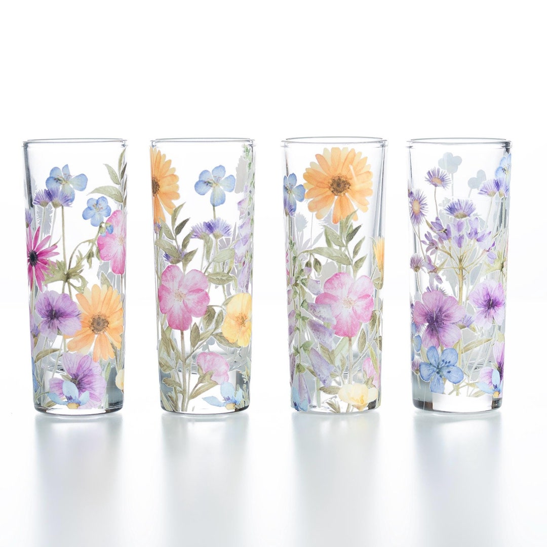 Botanical Shot Glass Set, Floral, Whiskey, Tequila, Shooter Gift Set - Etsy