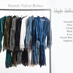 Luxurious Stretch Velvet Robe With Lace Kimono Robes adult Sizes 0 Thru ...