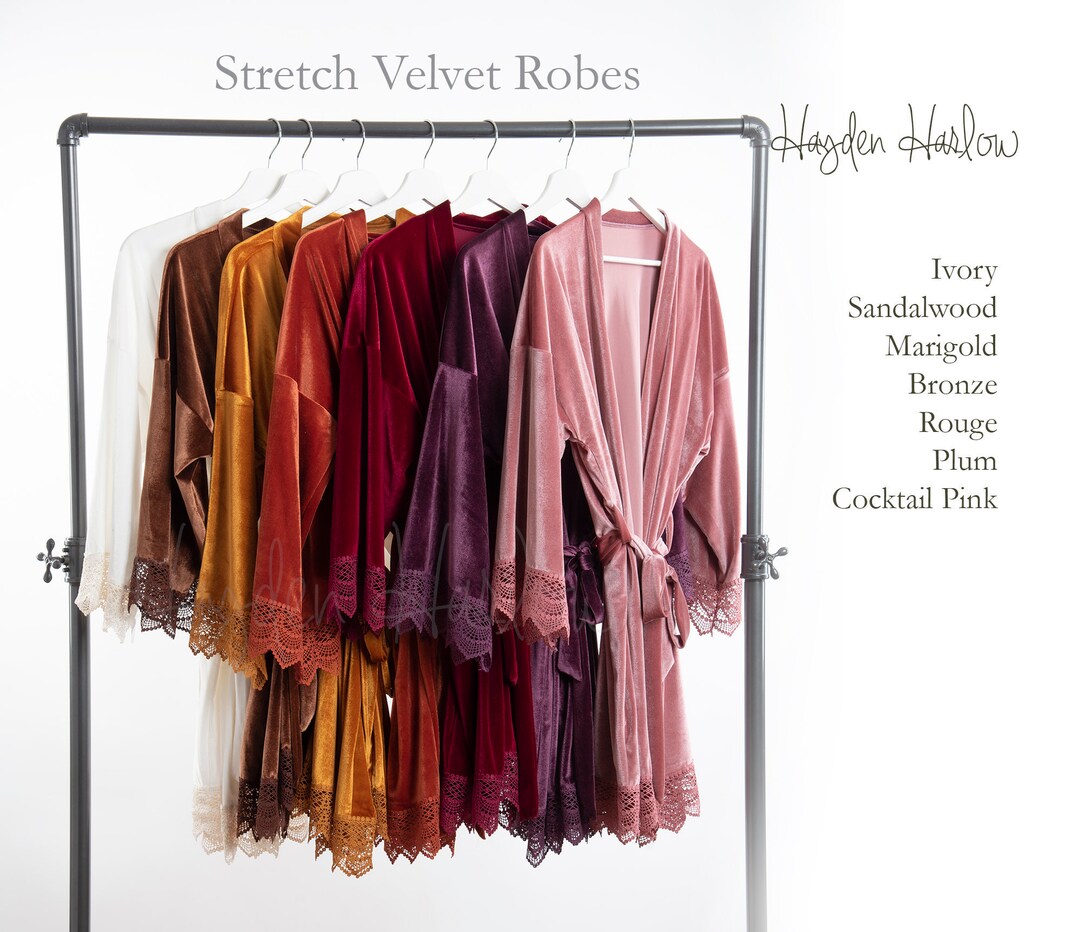 Luxurious Stretch Velvet Robe With Lace Kimono Robes adult Sizes 0 Thru ...