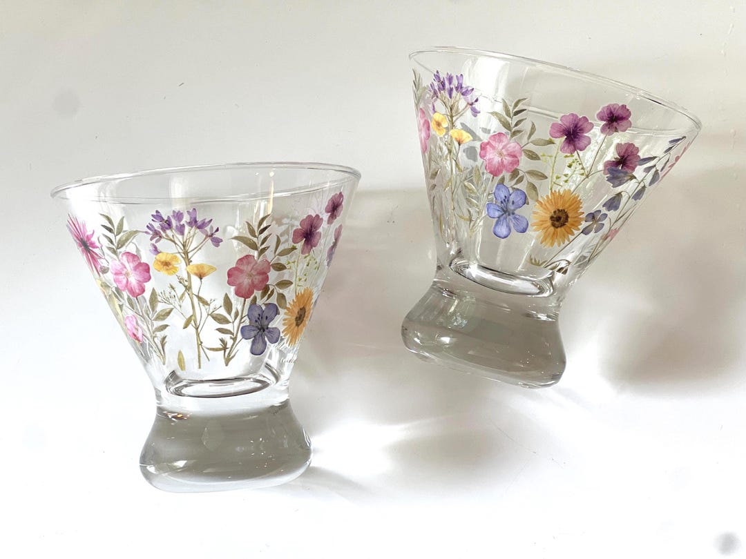 Botanical Martini Glass Set: Wildflower Floral Design - Etsy