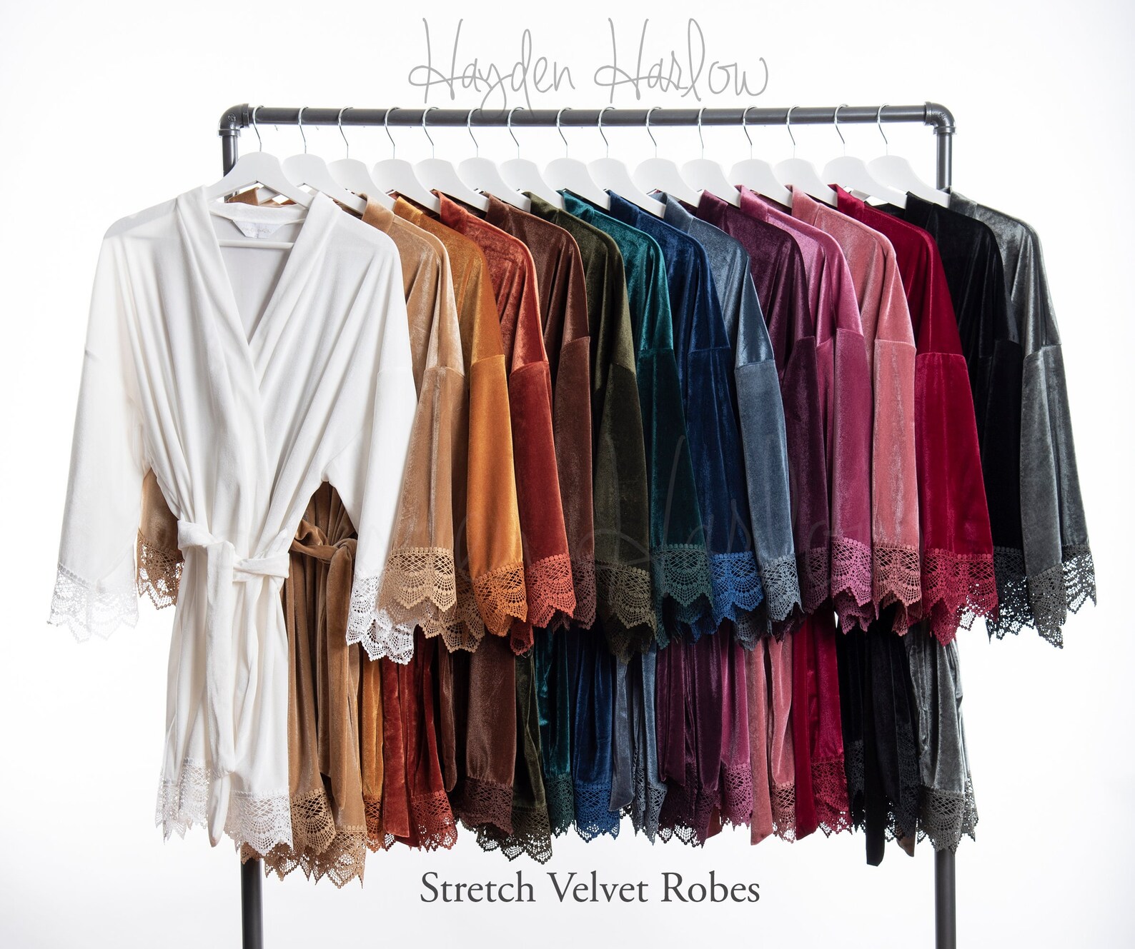 Luxurious Stretch Velvet Robe With Lace Kimono Robes adult - Etsy