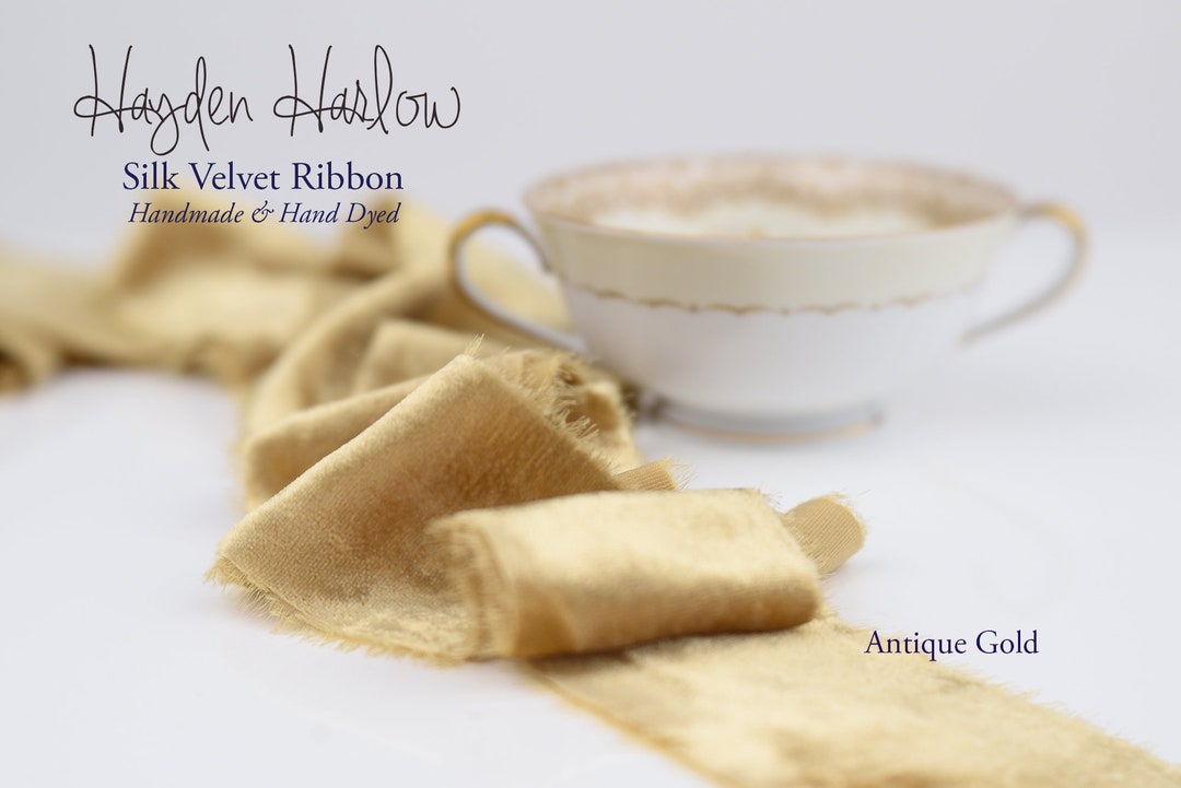 SILK Velvet Ribbon | ANTIQUE GOLD |handmade | Hand Dyed | 1" | 2" | 3 ...