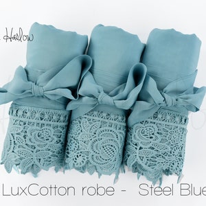 STEEL BLUE Cotton Robe Matching Luxlace Trim monogrammable - Etsy