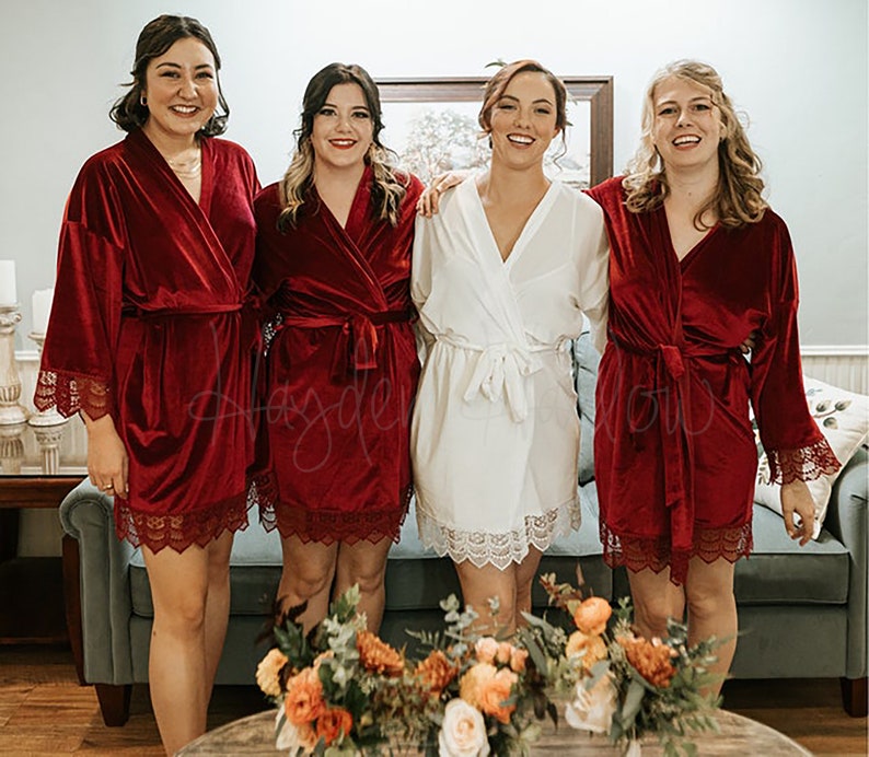 Luxurious Stretch Velvet Robe With Lace Kimono Robes adult - Etsy