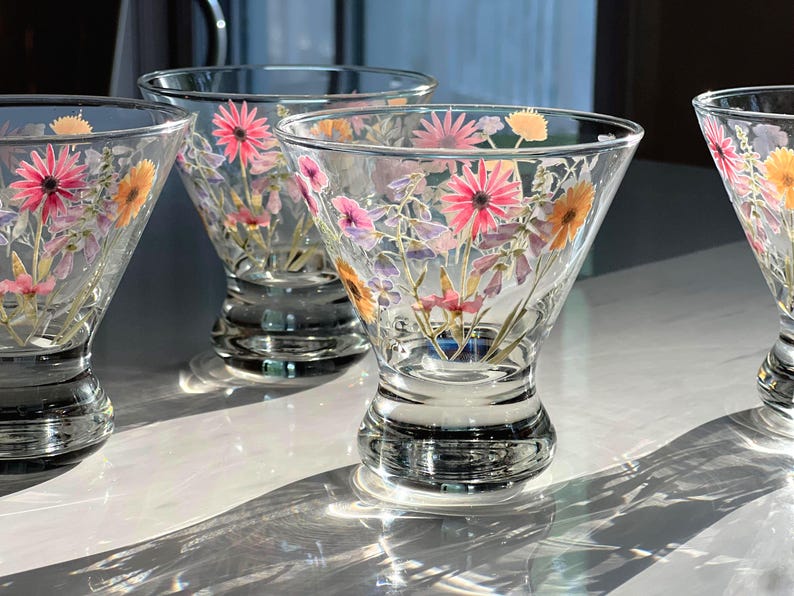 Botanical Martini Glass Set: Wildflower Floral Design - Etsy