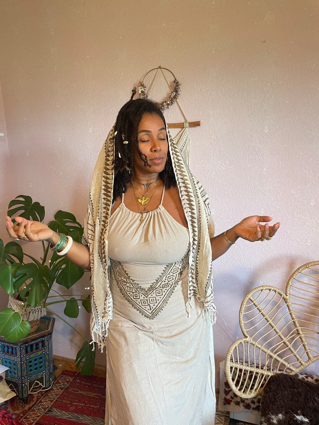 RAW Earthy Organic Cotton Bio Primitive Blockprint Dress Natural Hippie ...