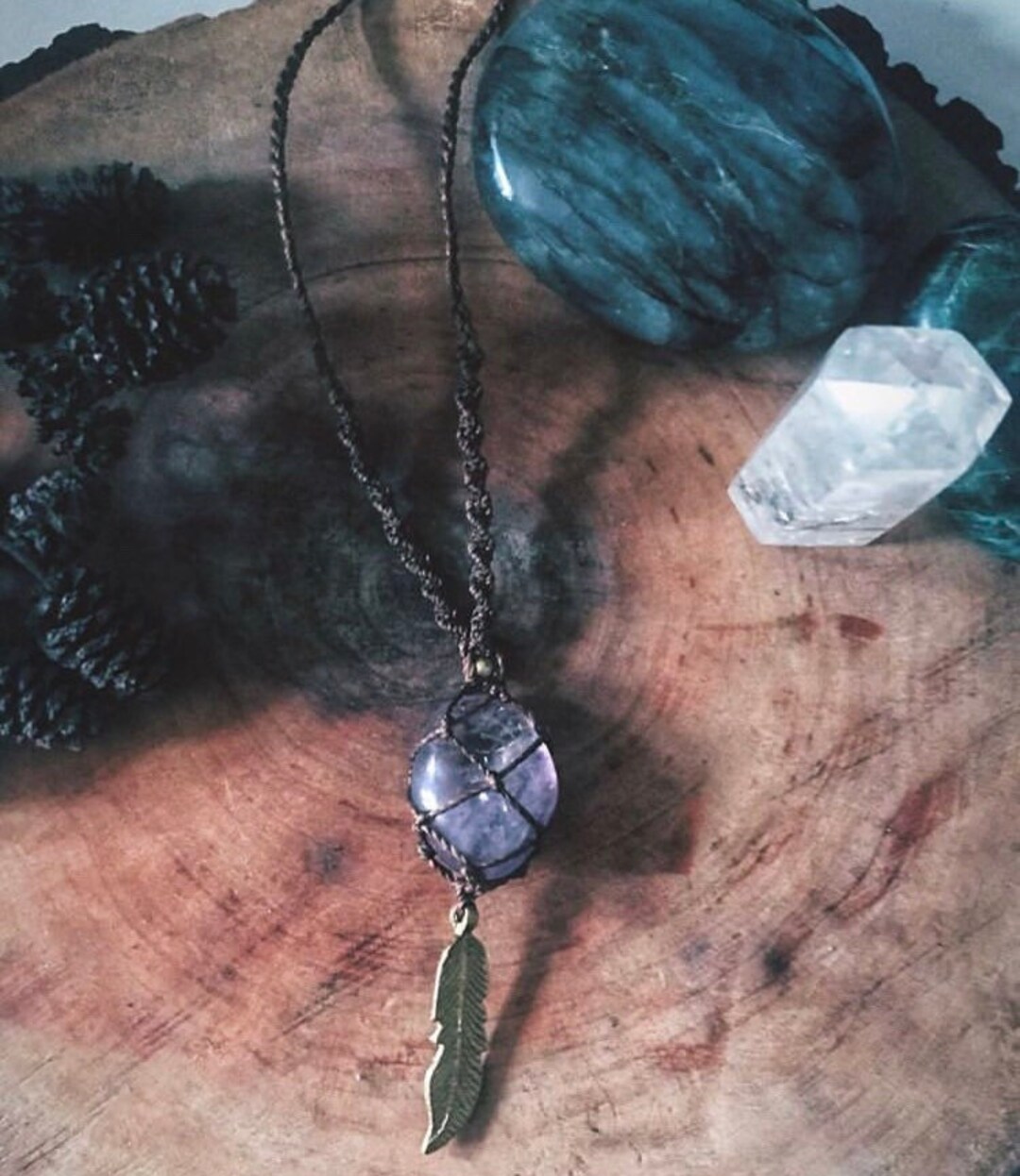 GODESS OF AVALON Amethyst Macrame Necklace Gipsy Tribal Macrame ...