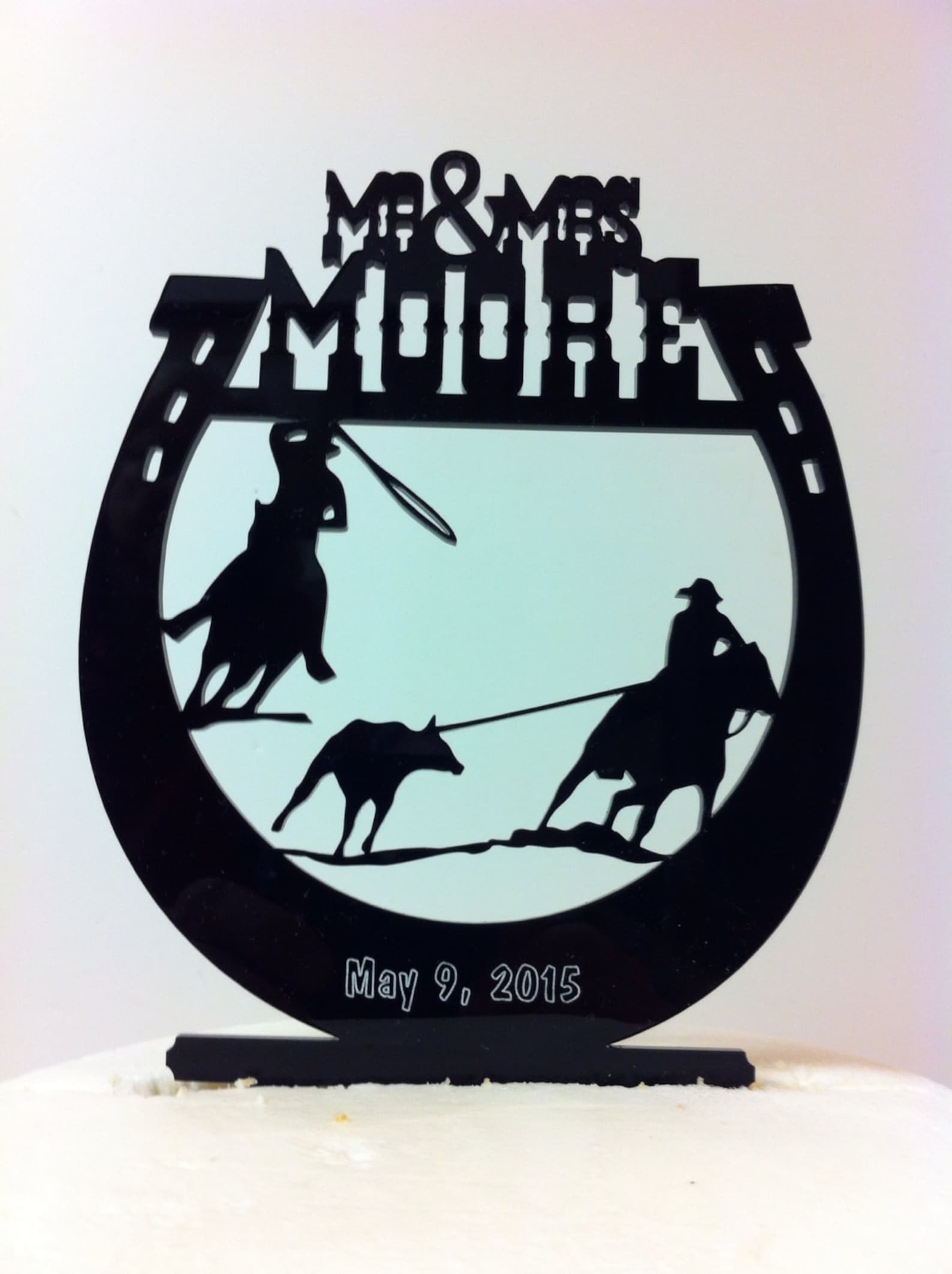 Western Cake Topper, Horseshoe Roping Date Mr & Mrs Surname ...