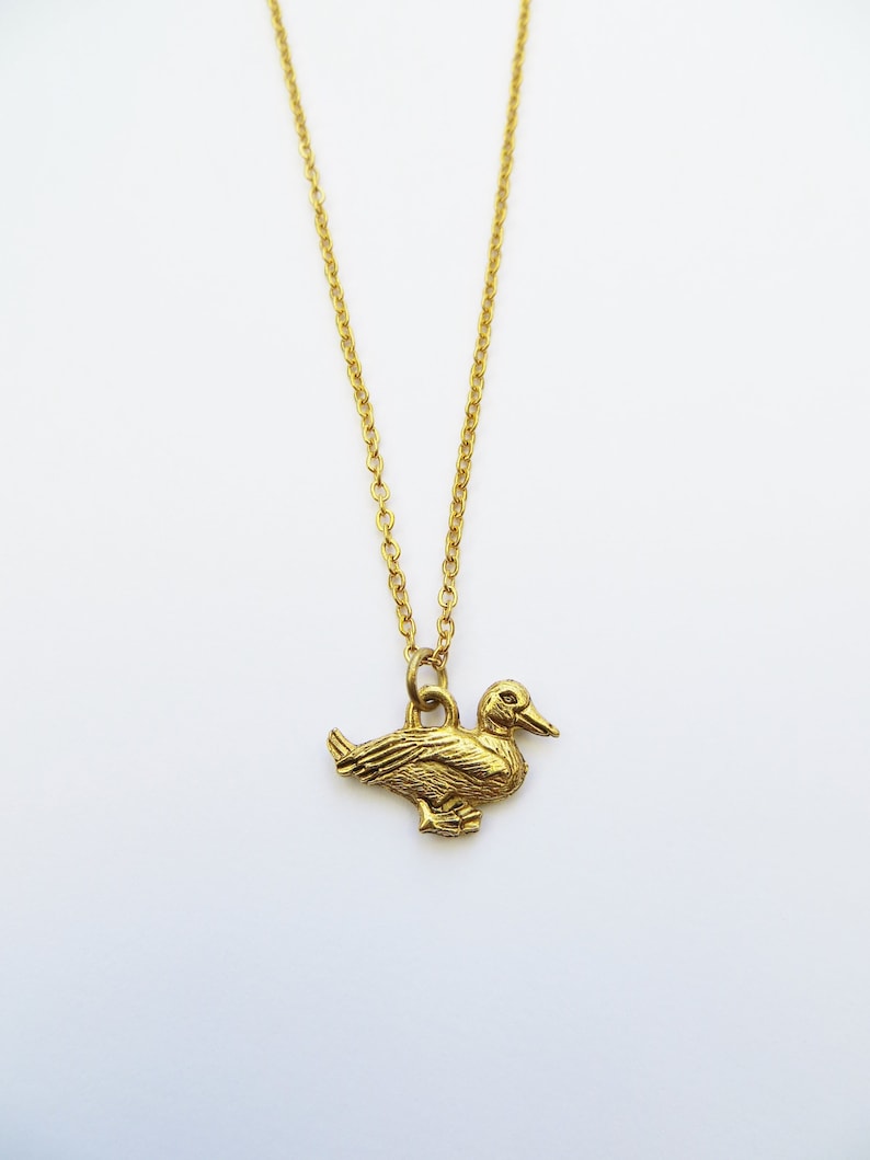 Gold Duck Necklace, Bird Pendant, Baby Duckling Charm, Pond Animal ...