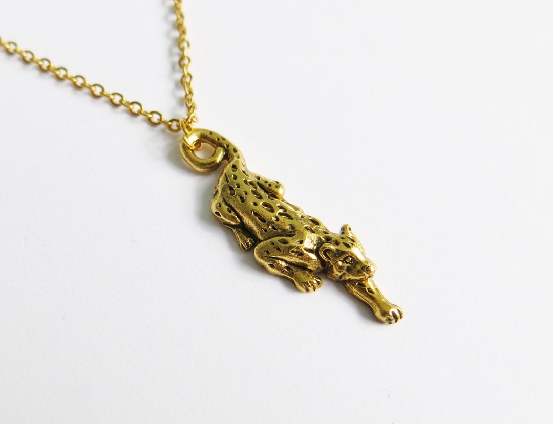 Gold Leopard Necklace, Panther, Puma, Big Cat Pendant, Jaguar, Gold ...